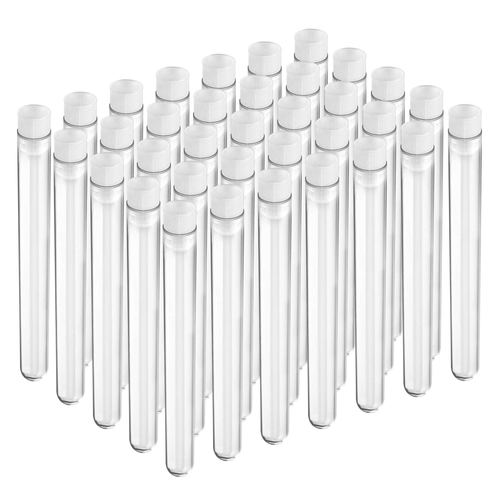 Temedon 50pcs Test Tubes, 16x150mm(25ml) Plastic Test Tubes with Caps for Lash Wands, Candy Storage, Scientific Experiments, Plant Propagation
