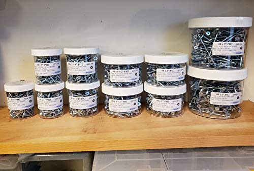 Premium Wood Screws, 8 x 1-1/4" with #2 Phillips Flat Head, self-Drilling Type 17 Point, Sharp coarse Threads, Countersink nibs, Storage jar with Screw-on lid, and PH2 Drive bit (1-1/4 inch)