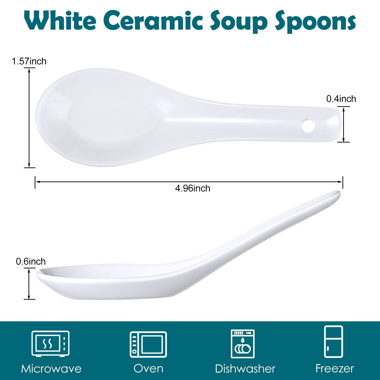 50 Pieces Ceramic Soup Spoons Bulk Chinese Spoon Sets Ceramic Asian Spoons Ceramic Chinese Spoons Porcelain Ramen Spoons with Long Hooked Handles for Cereal Pho Wonton Miso Appetizer