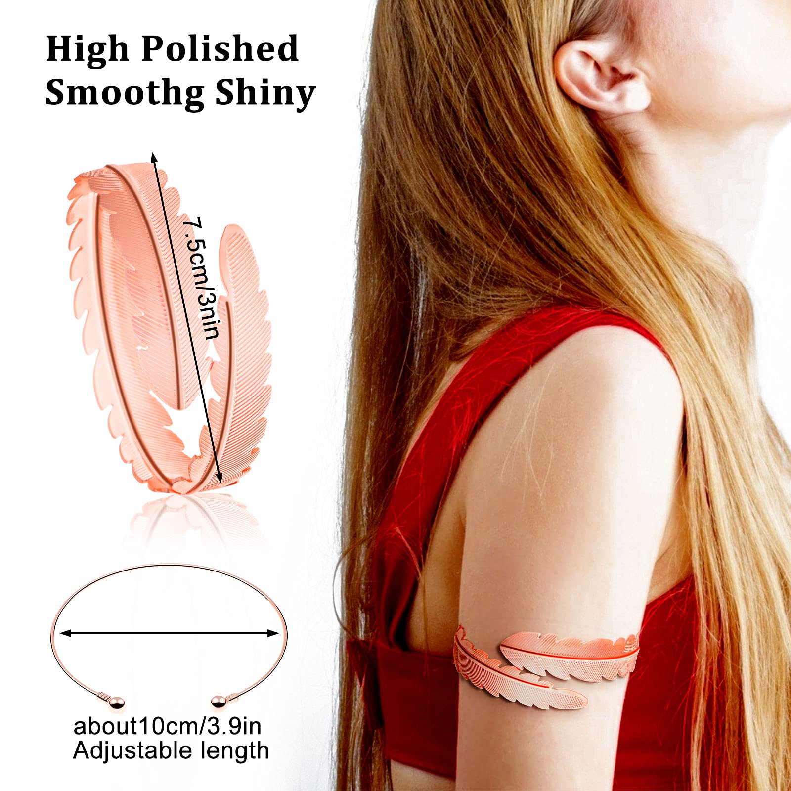 37YIMU 6 Pieces Arm Cuff Upper Arm Band Cuff Bracelet Bangle for Women Rose Gold Adjustable Armband Set