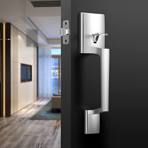 Abelockand Front Door Handle, Entry Door Handle Set, Exterior Entry Door Handle with Door Lever for Right and Left Handed Doors, Single Cylinder Door Handle Set with Lower Half Lever, Satin Nickel
