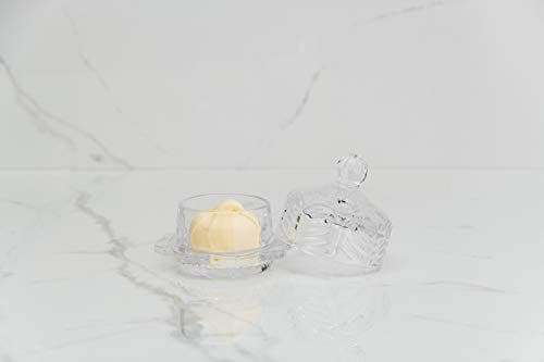 Amici Home Eloise Glass Butter Dish | Small Round Butter Keeper with Dome Lid Handle | Round Crystal Mini Butter Cloche for Candy, Parfait, Jam | 3.5 Inch