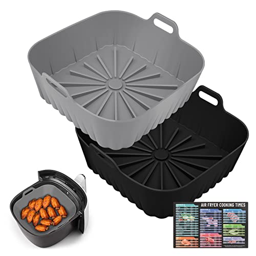 Air Fryer Silicone Liners 9 Inch Reusable Air Fryer Reusable Basket For 6 to 9QT, 2 PCS Square Air Fryer Pot Insert for Oven Microwave Accessories