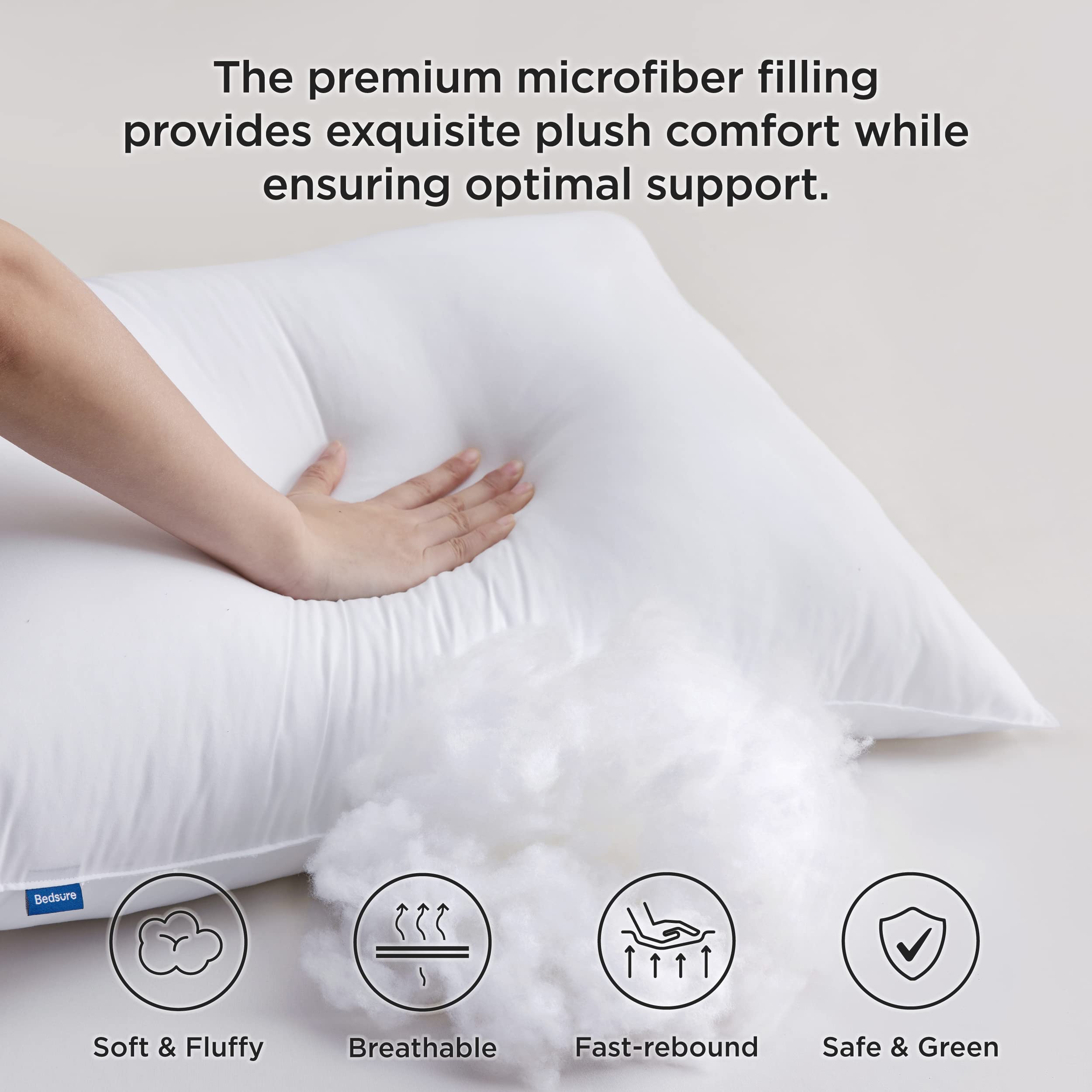 BEDSURE Pillows Queen Size Set of 2 - Queen Pillows 2 Pack Down Alternative Hotel Quality Bed Pillows for Sleeping Soft and Supportive Pillows for Side and Back Sleepers