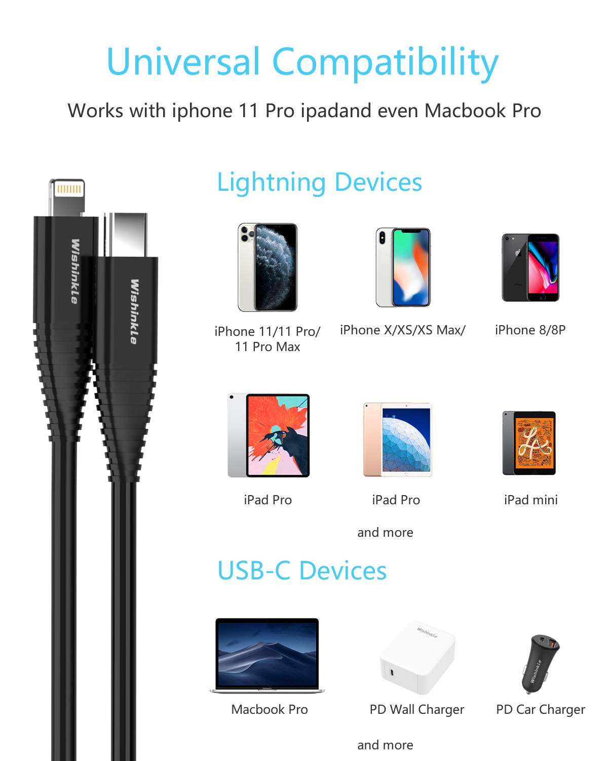 Wishinkle USB C to Lightning Cable 3.3ft iPhone 12 Charger [Apple MFi Certified] Type C to iPhone Cable for iPhone 12 11 Pro/X/8/8 Plus, iPad, Airpods Pro and More (B07XGVZHK3)