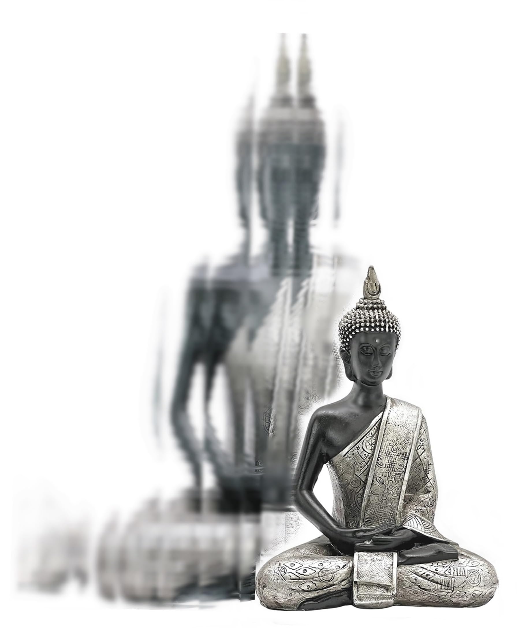 Bellaa 28526 Rustic Buddha Statue Japanese Style Zen Garden Sculpture Figurine Meditating Sitting Dhyana Mudra Lotus Pose Yoga Altar Peace Harmony Home Decor 8 inch