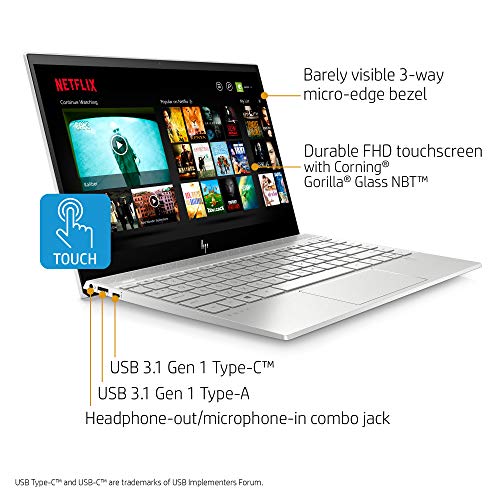 HP Envy 13” Thin Laptop W/ Fingerprint Reader, FHD Touchscreen, Intel Core i7-8565U, 8GB SDRAM, 256GB SSD, Windows 10 Home (13-aq0005nr, Natural Silver)