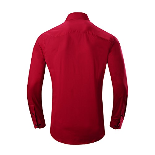 Alex Vando Mens Dress Shirts Regular Fit Long Sleeve Stretch Business Dress Shirts for Men,Red,Large