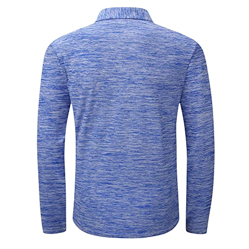 Alex Vando Mens Golf Shirt Moisture Wicking Quick-Dry Long Sleeve Casual Polo Shirts for Men,Blue,L