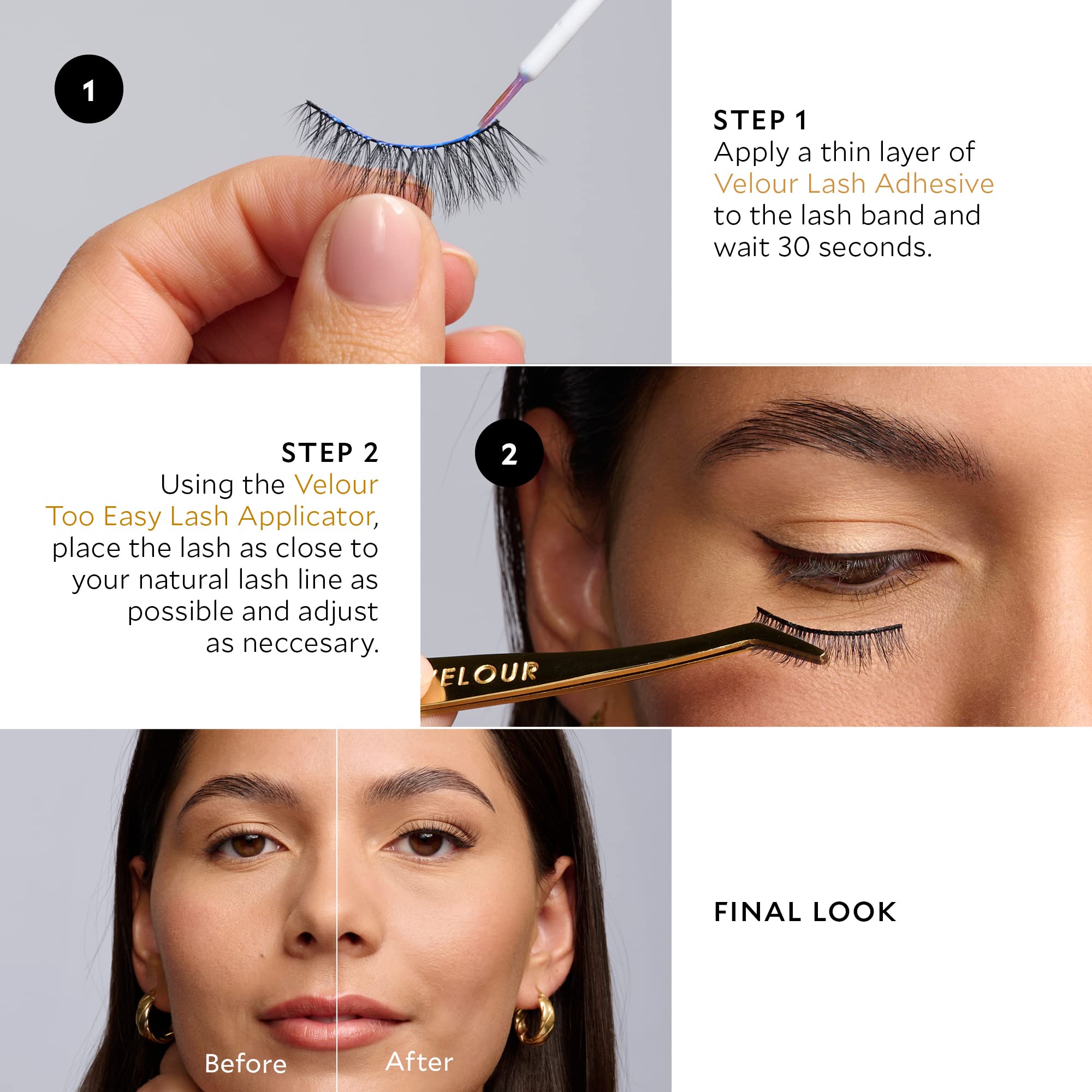 Velour Effortless Lash Kit, Lash Applicator & Eyelash Glue Bundle, Reusable 25+ Times, Natural False Eyelashes, No Trim Strip Eyelashes, Fluffy & Lightweight Fake Lashes, All Eye Shapes