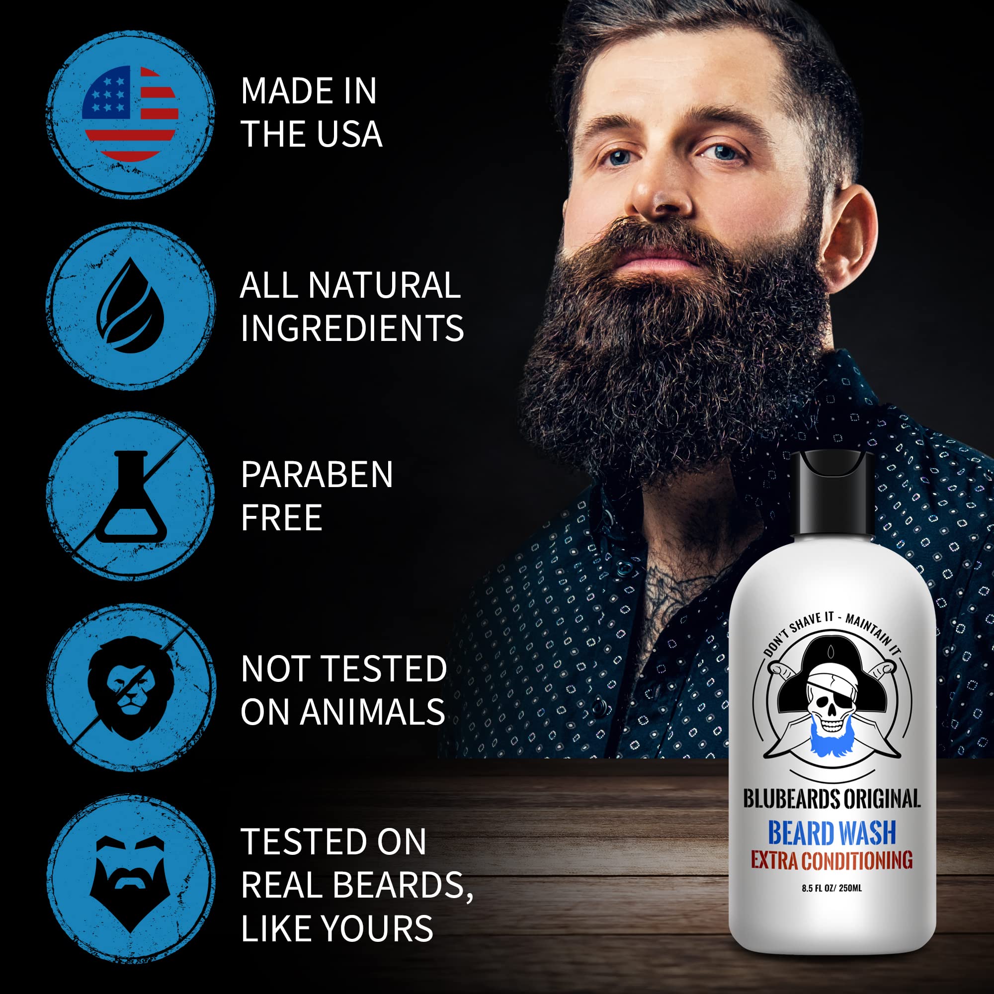 Bluebeards Original Unscented Beard Wash for Men, 8.5 oz. - Natural Beard Wash and Beard Moisturizer, with Aloe & Vitamin E - Deeply Cleans, Softens, and Conditions Your Beard and Skin - Made in USA