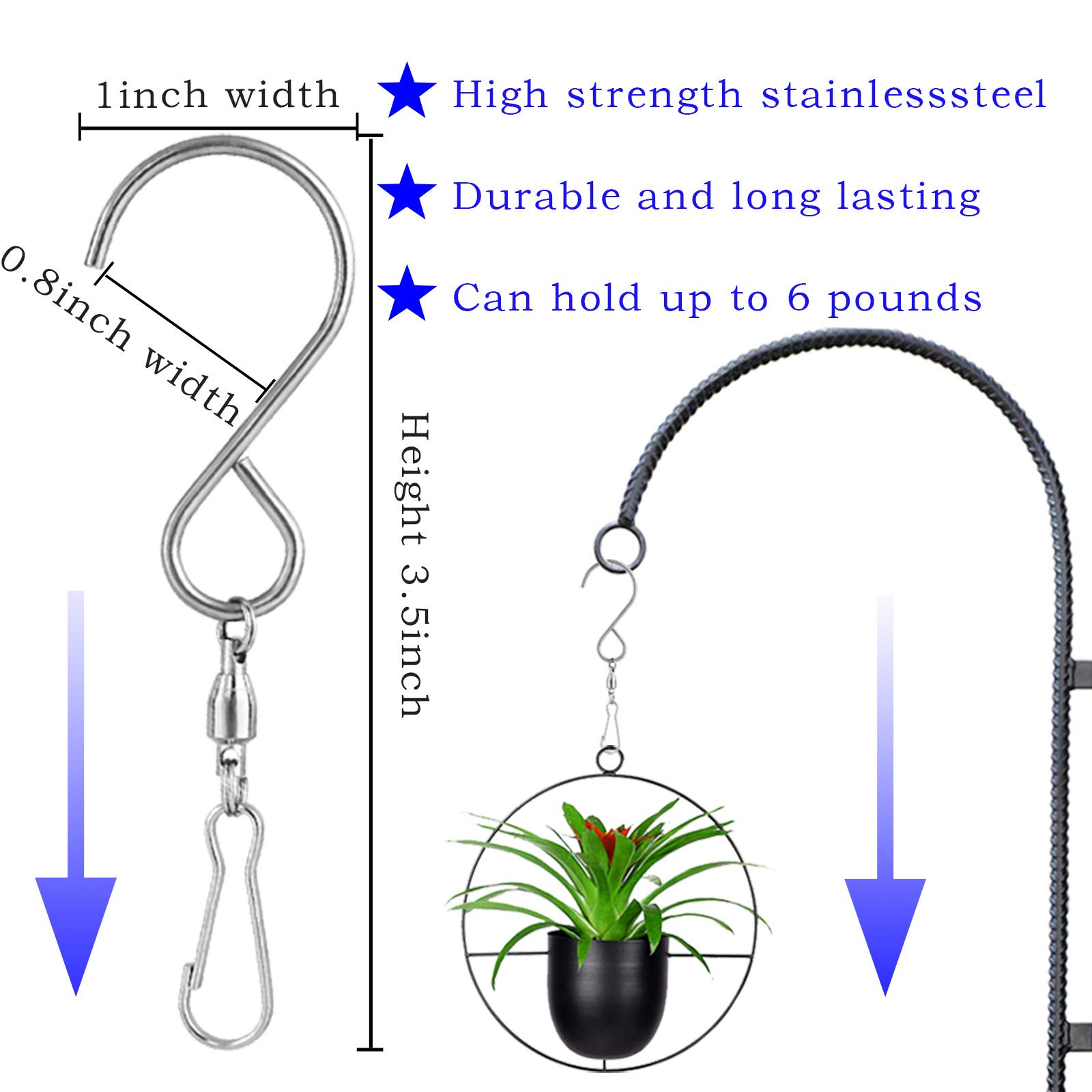 AMZSEVEN 8 Pack Swivel Hooks Clips for Hanging Wind Spinners, Wind Chimes, Bird Feeder, Crystal Twisters Party Supplies (Silver)