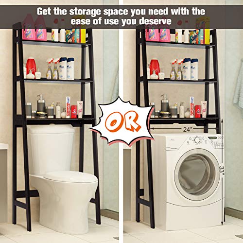 Tangkula Bathroom Space Saver, Over The Toilet Storage Rack, Free Standing 3-Shelf Bathroom Organizer, Multifunctional Bathroom Toilet Rack (Brown)