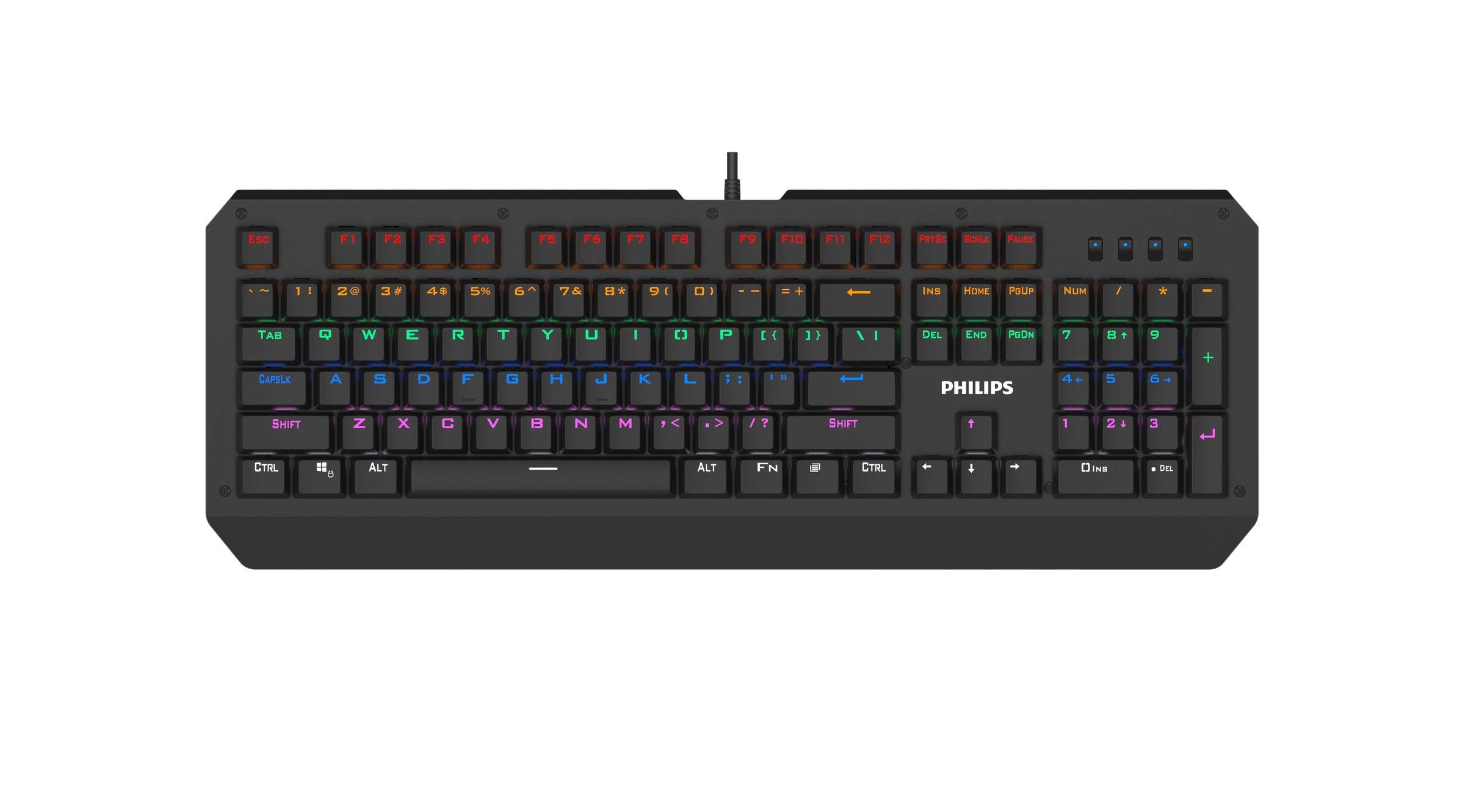PHILIPS USB Mechanical Gaming Keyboard — RGB Ambiglow, High-Performance Blue Switches | Custom Backlit Keymaps, N-Key Rollover | Windows, Linux, Mac OS & Gaming Consoles (SPK8413)