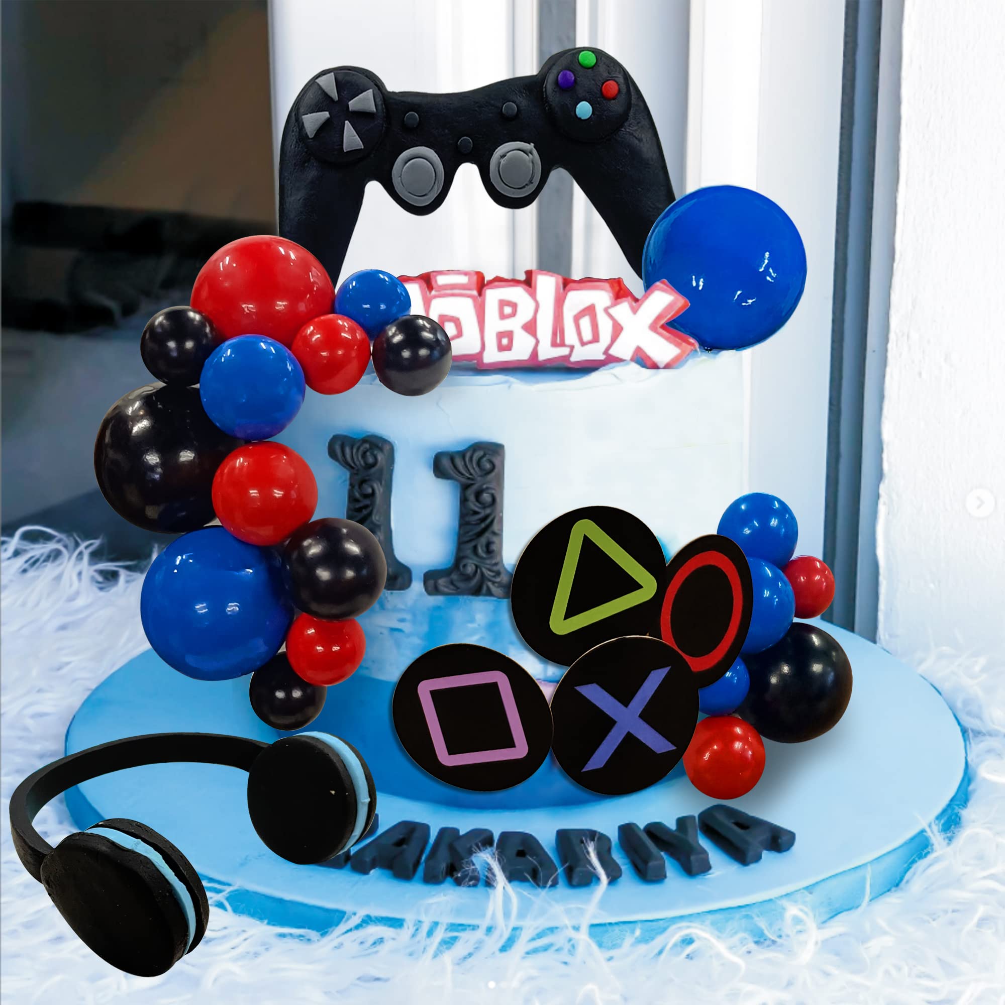 30 PCS Video game themes Cake Toppers ,Headset Cake Decoration Ball , Controller Cake Decoration for Birthday Party Cake Decoration (Colour)
