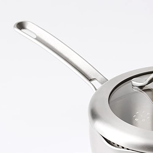 GreenPan X Food 52 Five-Two Essentials, Tri-Ply Stainless Steel 2.7QT Saucepan Pot with Strainer Lid, PFAS-Free, Multi Clad, Induction, Dishwasher Safe, Oven Safe, Silver
