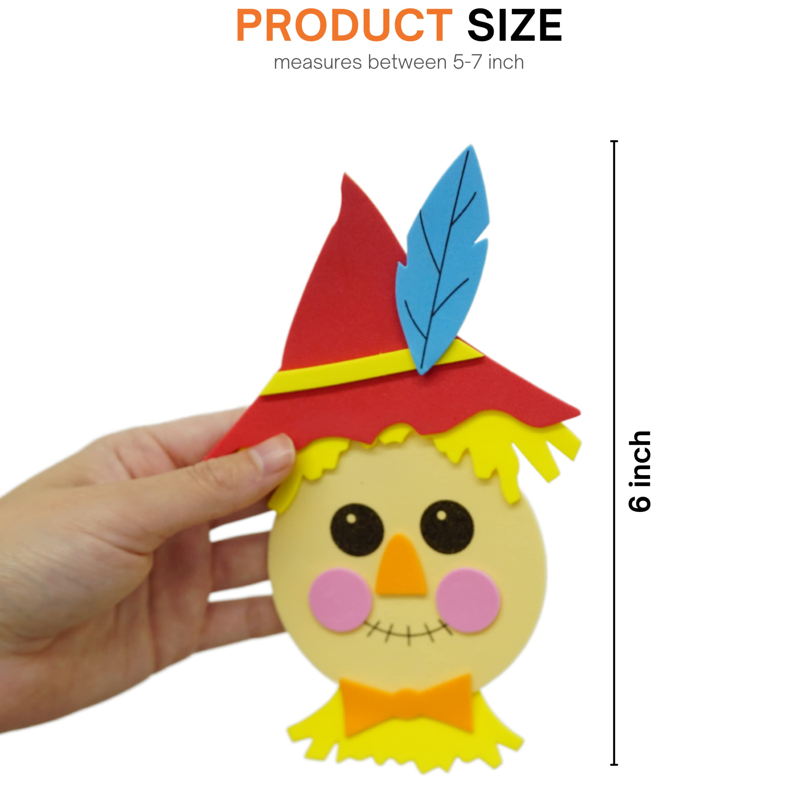 4E's Novelty Scarecrow Fall Crafts for Kids (12 Pack) Foam Self Adhesive, Crafts for Kids Bulk with Magnet, Halloween, Thanksgiving DIY Party Favors Activity for Ages 3-12