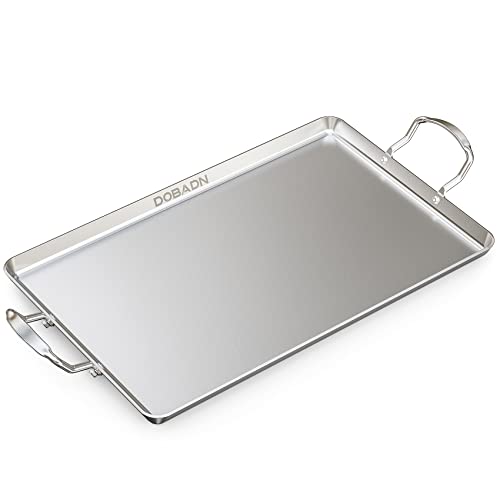 DOBADN Stainless Steel Double Burner Griddle, 18'' x 11.5'' Grill Skillet for Medium or Low Heat Double Burner Gas Grill, Double Burner Electric Stovetop