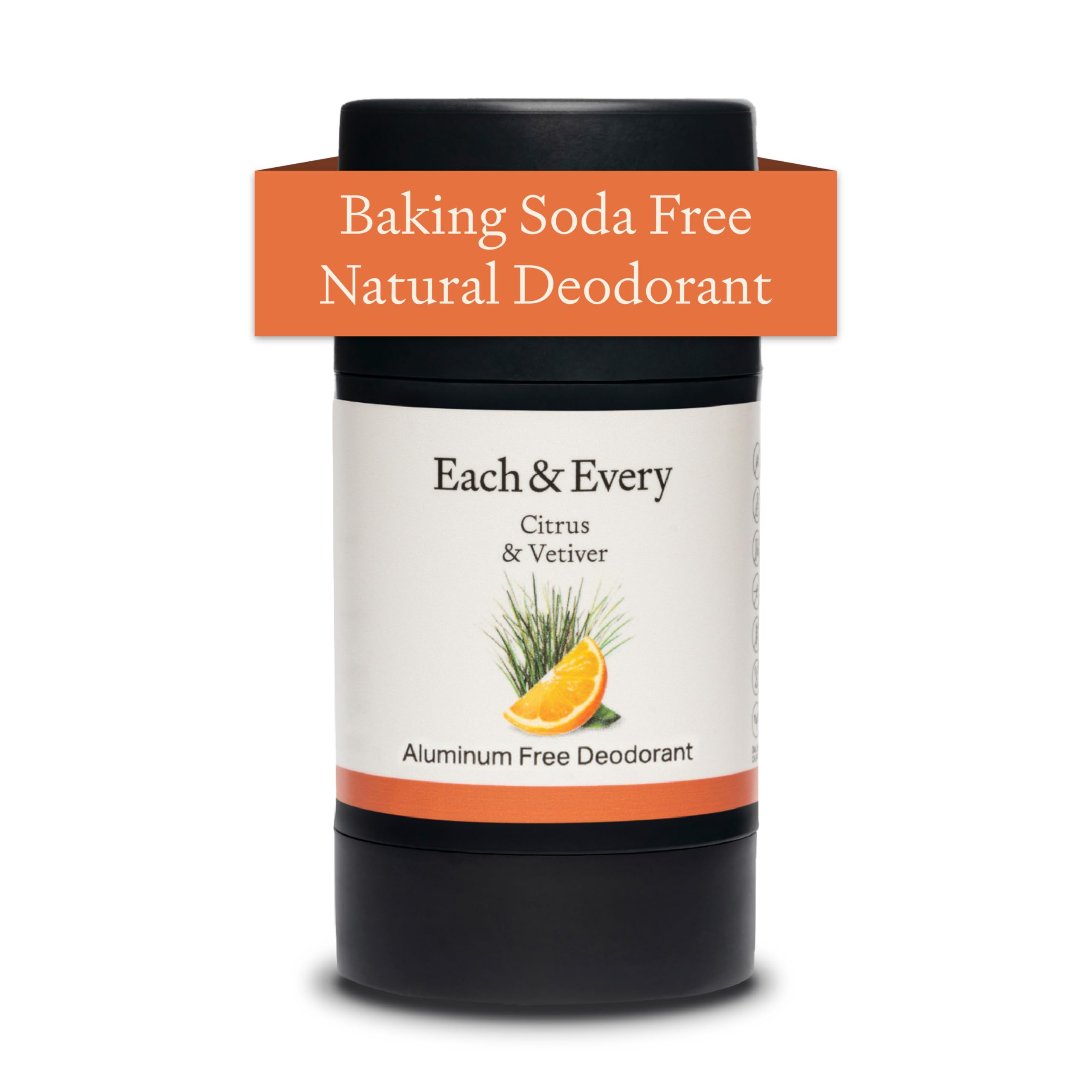Each & Every All Natural Deodorant for Women & Men - Sensitive Skin, Plant-Based, Baking Soda & Aluminum-Free Deodorant - Clean Long Lasting 24 Hr Odor Control - Citrus & Vetiver Travel Size, 2.5oz