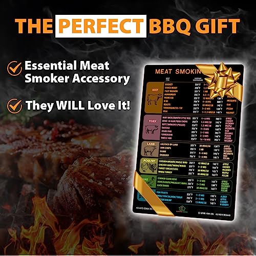 Best Improved Version Accurate Meat Smoking Guide Magnet More Popular Meats (46) & Wood Flavors Bigger Text Pitmaster Target Temperature Time BBQ Pellet Smoker Grill Grilling Accessories Gifts