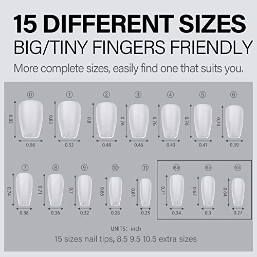 AILLSA Short Coffin Nail Tips 450pcs Soft Gel Full Cover Nail Tips Matte Pre-filed Press On False Nails Tips Fake Extension Gelly Nail Tips for Acrylic Nails Professional With Gift Box (15 Sizes)