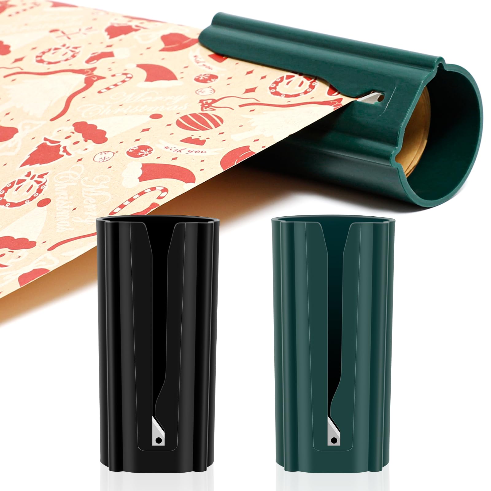 2Pack Christmas Wrapping Paper Cutter, Easy Sliding Gift Wrap Cutter Kraft Paper roll Cutter Tool Tube for Birthday, Holiday,Christmas Gift Crafting Wrapping Roll Paper