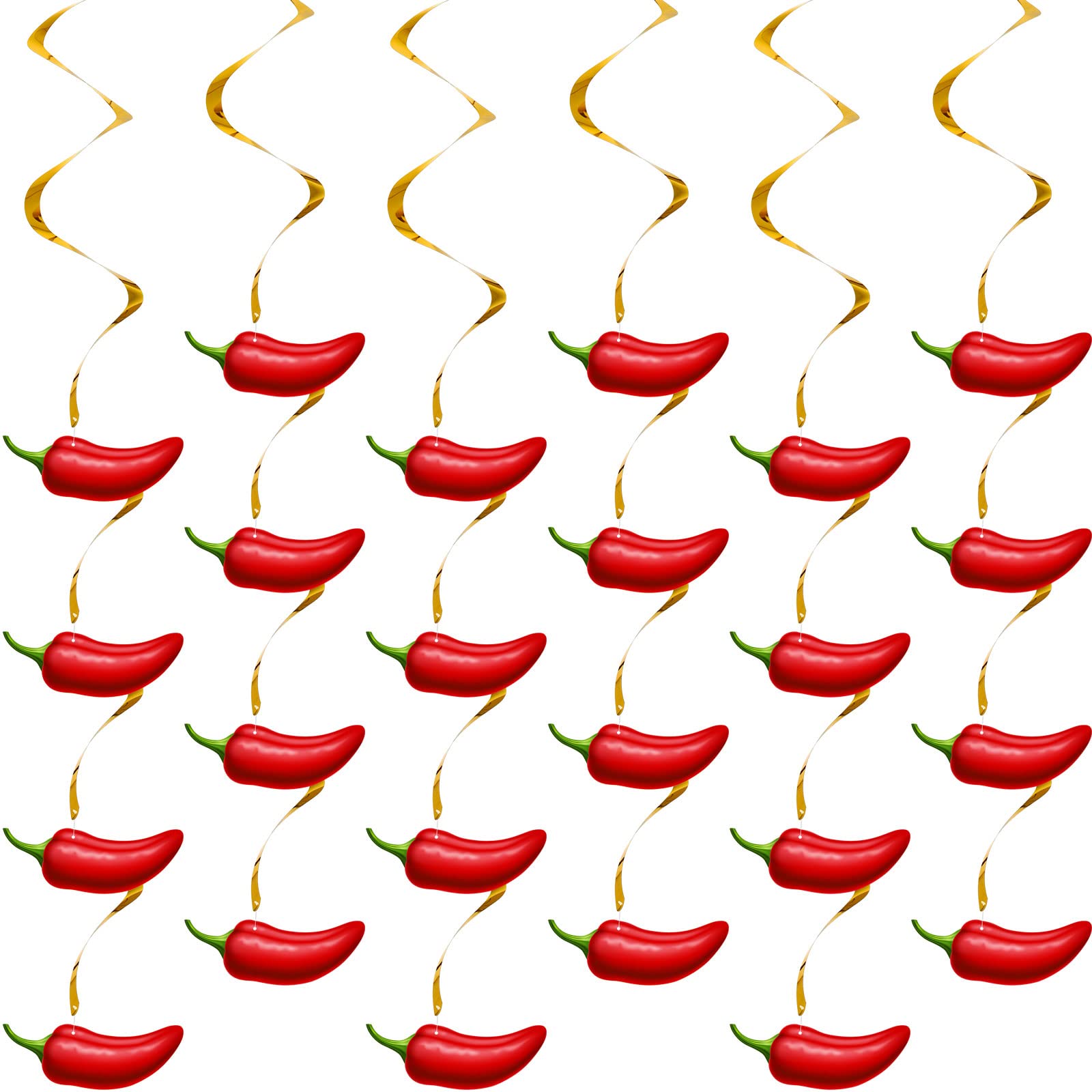 30 Pieces Chili Pepper Whirls Cinco de Mayo Pepper Decorations for Fiesta Party Mexico Spiral Hanging Party Streamers for Decor Mexican Party Accessories (Red)
