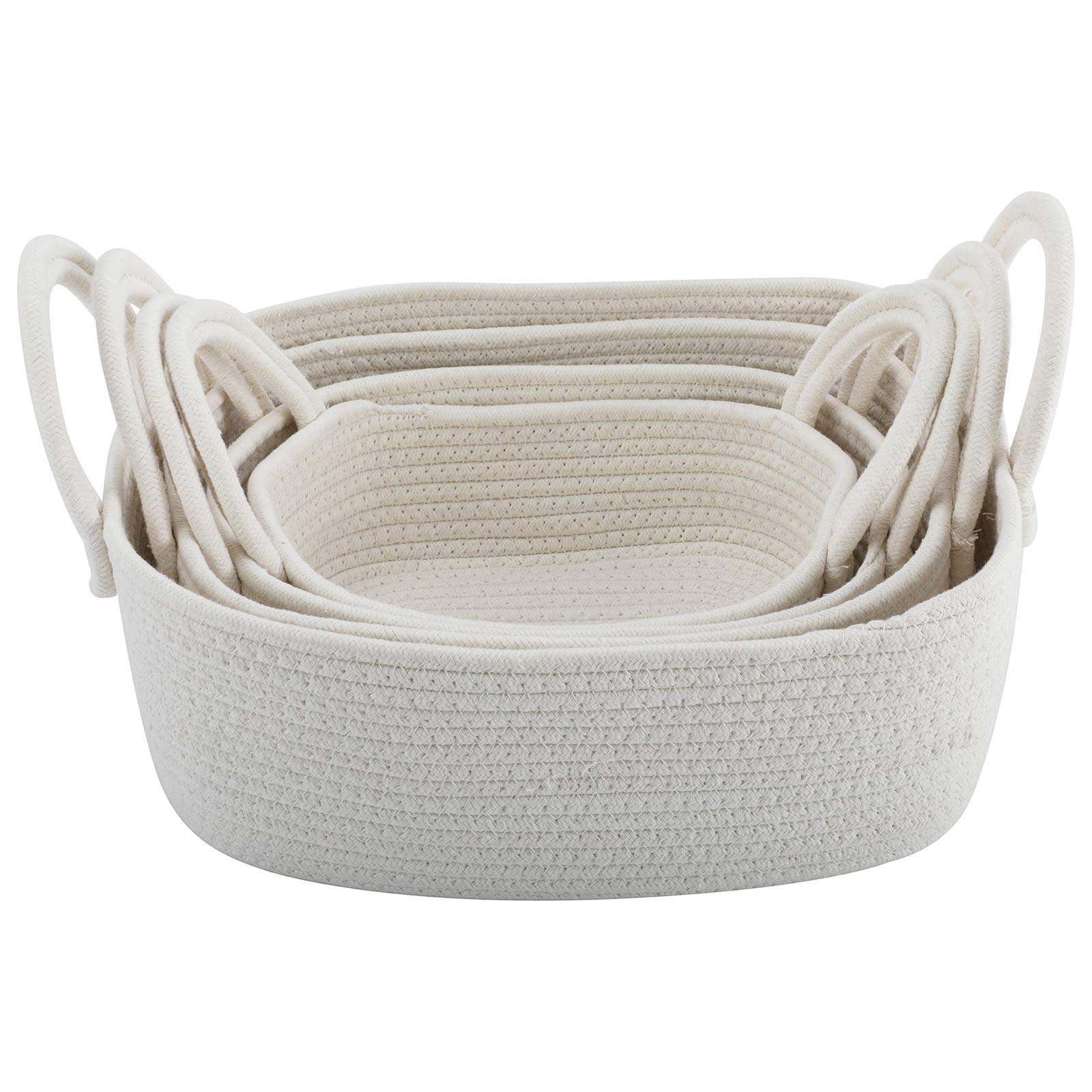 Patioer Storage Baskets Set of 4 - Woven Basket Cotton Rope Bin, Small White Basket Organizer for Baby Nursery Laundry Kid's Toy