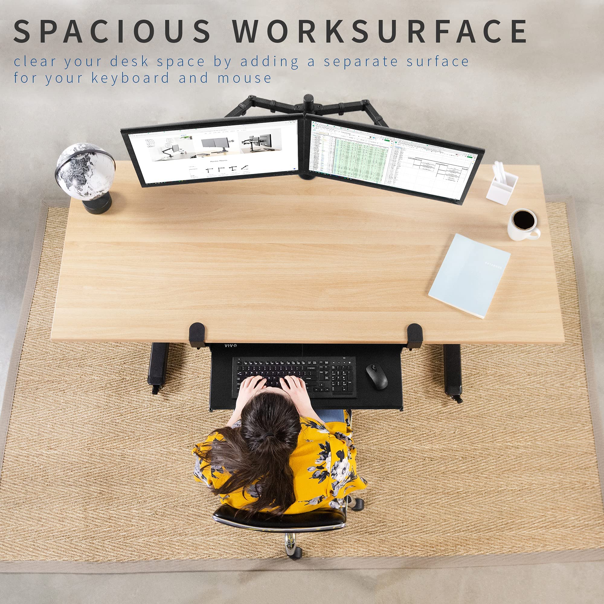 VIVO Dual 13 to 27 inch LCD Monitor Mount and Under Desk C-clamp 27 x 11 Keyboard Tray Kit, Heavy Duty, Fully Adjustable Stand and Slide-Out Platform (Bundle)