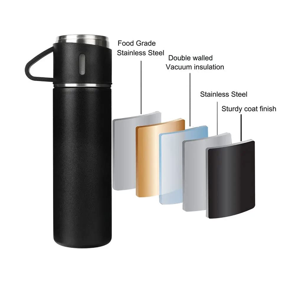 500Ml Hot And Cold Double Wall Stainless Steel Insulated Sport Vacuum Flask Tea Gift Box Set With Two Cups (Pink)