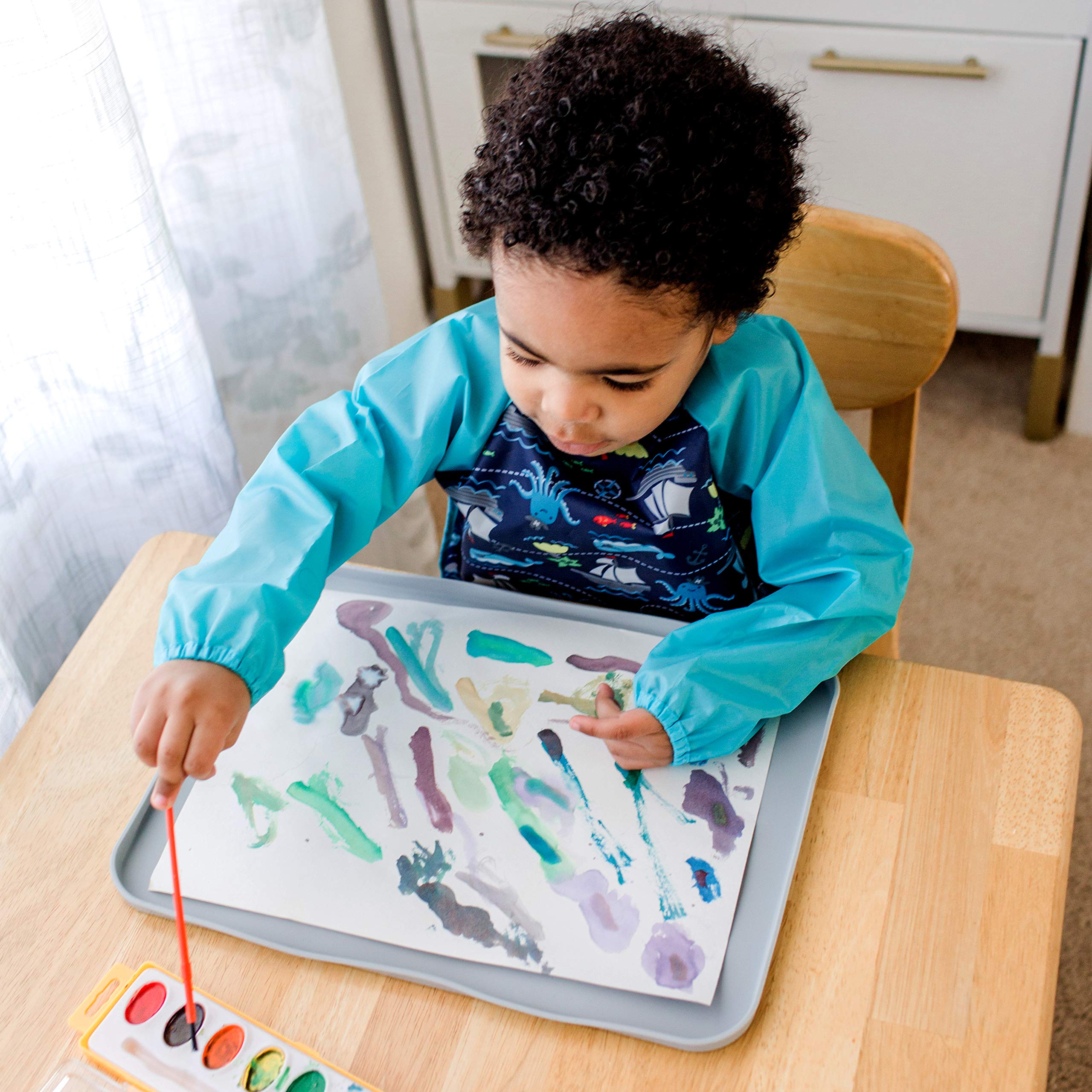 green sprouts Easy-wear Long Sleeve Bib | Waterproof Protection | Flipped Pocket, Soft Material, Easy Clean Smock