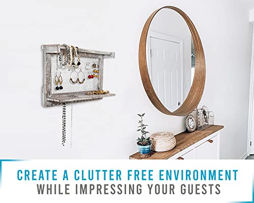 Comfify Rustic Jewelry Organizer β Wall Mounted Jewelry Holder w/Removable Bracelet Rod, Shelf & 16 Hooks β Perfect Earrings, Necklaces & Bracelets Holder β Rustic White