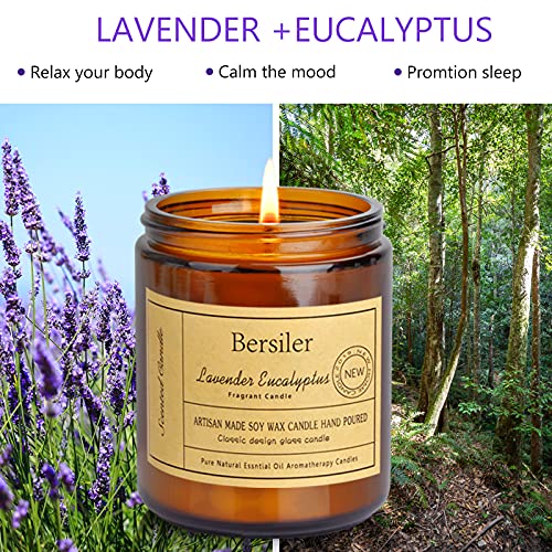 Bersiler 7 OZ Lavender Eucalyptus Candles for Home Scented Brown and Black Jar Stress Relief and Relax for Home & Bedroom Gift for Women/Men Soy Wax
