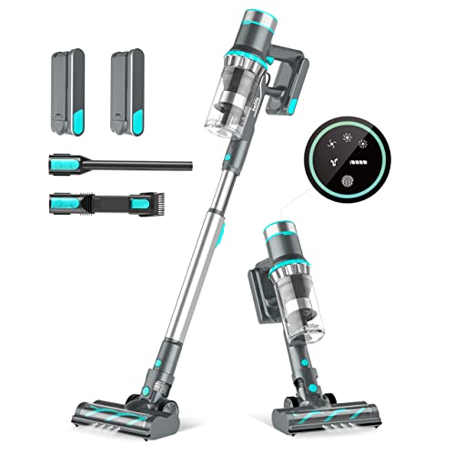 Belife Cordless Vacuum Cleaner, 2 Battery Stick Vacuum with Max 80mins Runtime, 25Kpa Powerful Suction, LED Display, Lightweight Handheld Vacuum for Hard Floor Carpet Car Pet Hair