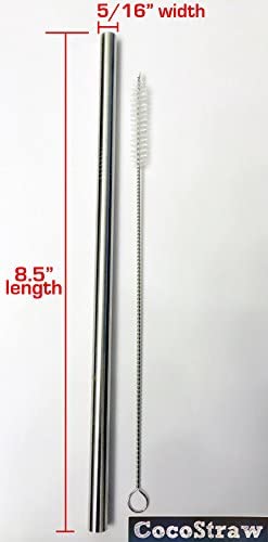 4 Stainless Steel Wide Smoothie Straws - CocoStraw Large Straight Frozen Drink Straw - 4 Pack + Cleaning Brush (4)