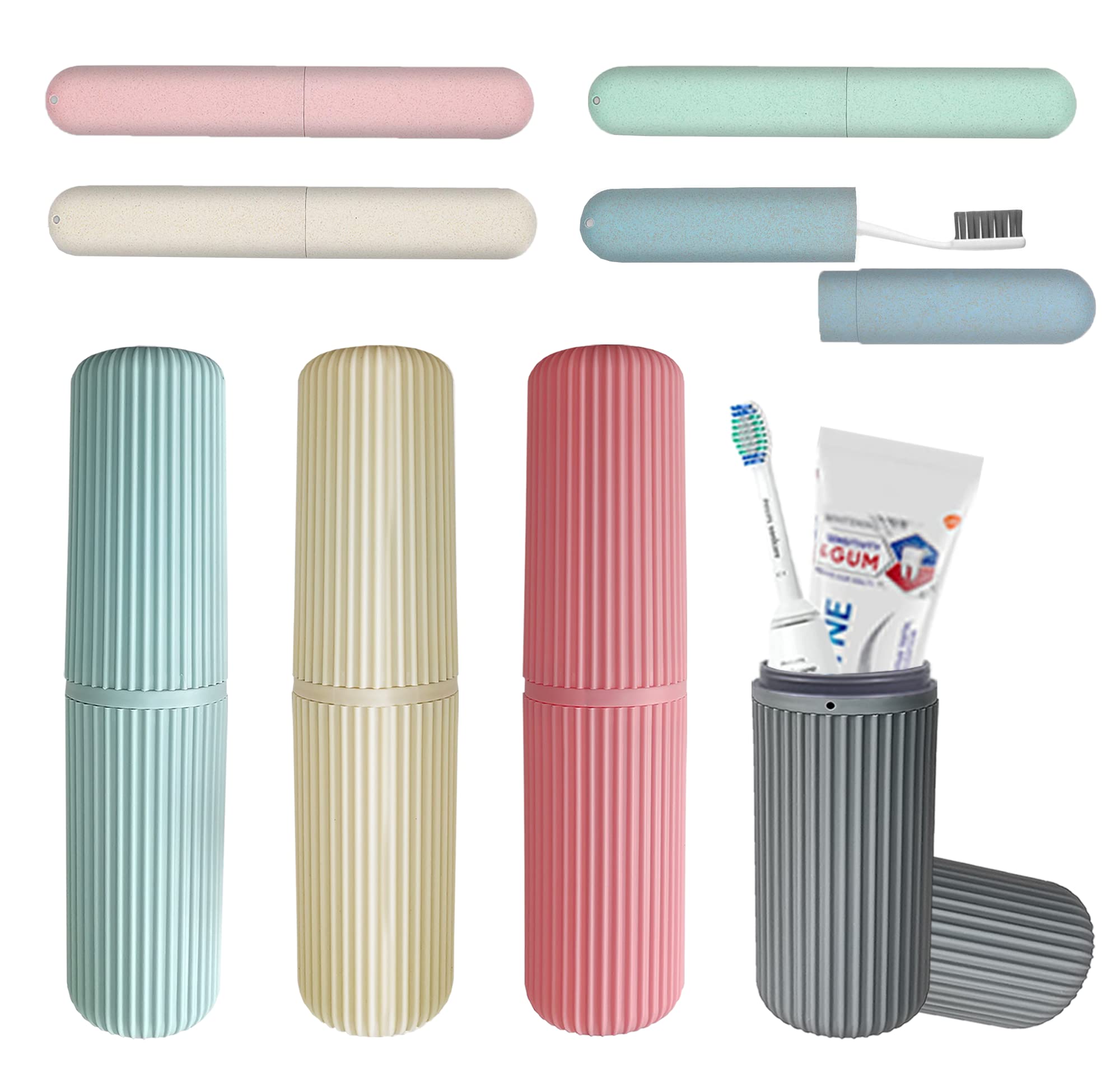 8 Pack Travel Toothbrush Case, Portable Breathable Toothbrush Holder Long 9 inch for Travel, Camping, Business Trips, Schools and Home, Multifuction Toothbrushes Toothpaste Set