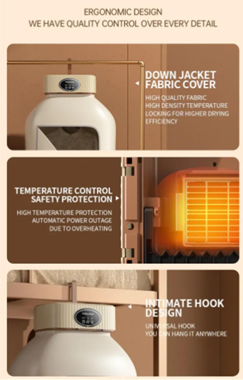 Portable Clothes Dryer - Fast Drying, Timed Quiet Drying, Portable Compact Foldable Dryer Machine for Apartments Home Travel RVs (KHAKI)
