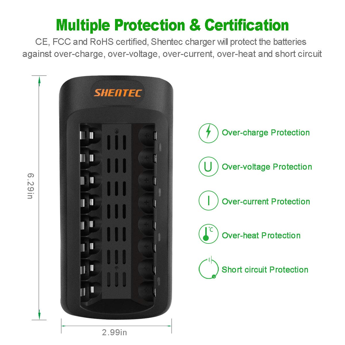 Shentec 8 Packs 2.5Ah High Capacity Rechargeable AA Batteries Ni-MH Rechargeble Battert with AA AAA Battery Charger