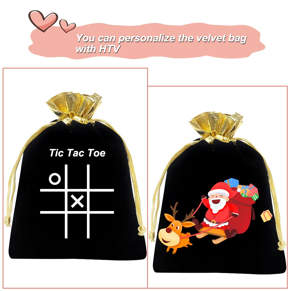 HRX Package 10pcs Velvet Bags with Drawstrings 5x7 inch, Black Gold Cloth Gift Pouches Baggies Sacks for Jewelry Dice Party Favor