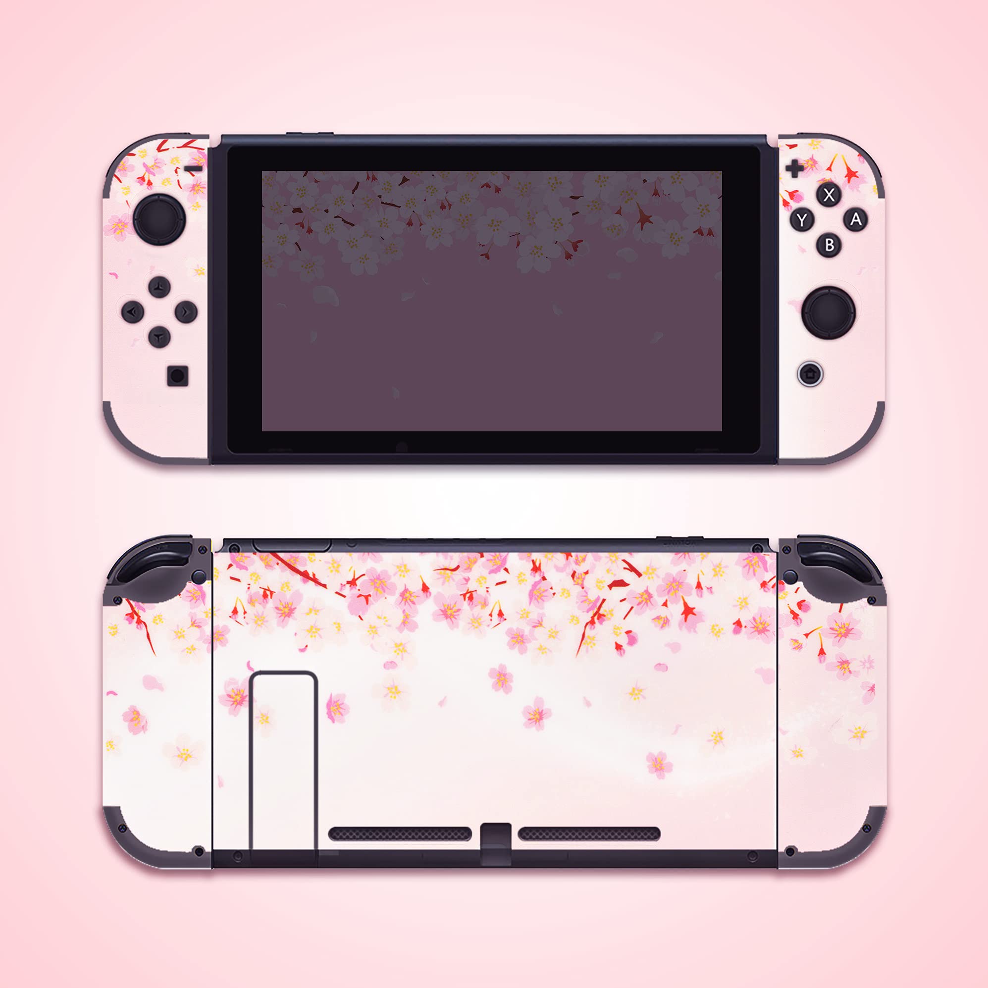 BelugaDesign Sakura Switch Skin | Pastel Sticker Wrap Vinyl Decal | Cute Japanese Flower Cherry Blossom Moon Compatible with Nintendo Switch (Switch Standard, Pink White)