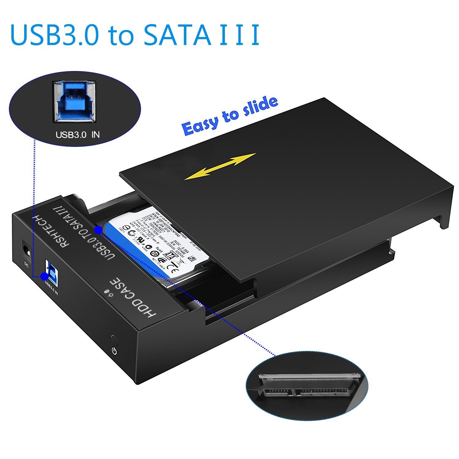 Hard Drive Enclosure, RSHTECH USB 3.0 to SATA External Hard Drive Docking Station for 3.5 inch SATA I/II/III HDD SSD Up to 16TB Support UASP (Black)