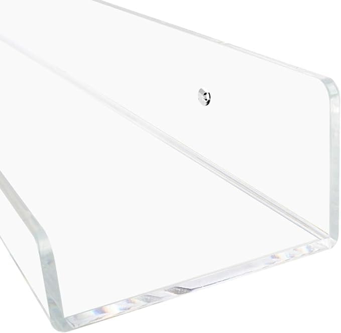 BYCY Acrylic Floating Shelves for Wall Decor Storage Kids Book Display Shelves for Living Room,Clear Floating Shelves Wall Mount for Bedroom, Bathroom, Kitchen,Office (2In+4In 4Pack)