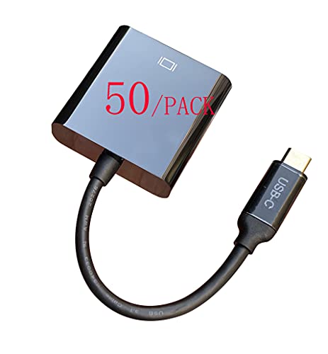 50/Pack PAKLIMCN USB-C to VGA Adapter Thunderbolt 3 with Gold-Plated Connector USB3.1 Type C Wholesale for VGA Compatible for Dell XPS 13/Chromebook Pixel/Yoga 910/Miix 510/surface go (Grey)