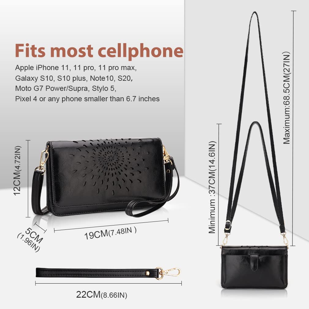 APHISON Multi-Function Small Crossbody Bags For Women,Cell Phone Shoulder Bag,Clutch Purse,RFID Wristlet Wallet,Card Holder Black