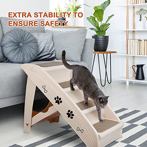 Dog Stairs to Bed Pet Stairs Dog Steps for Small Dogs Washable Carpet Pet Stairs for High Bed Foldable Plastic Pet Steps