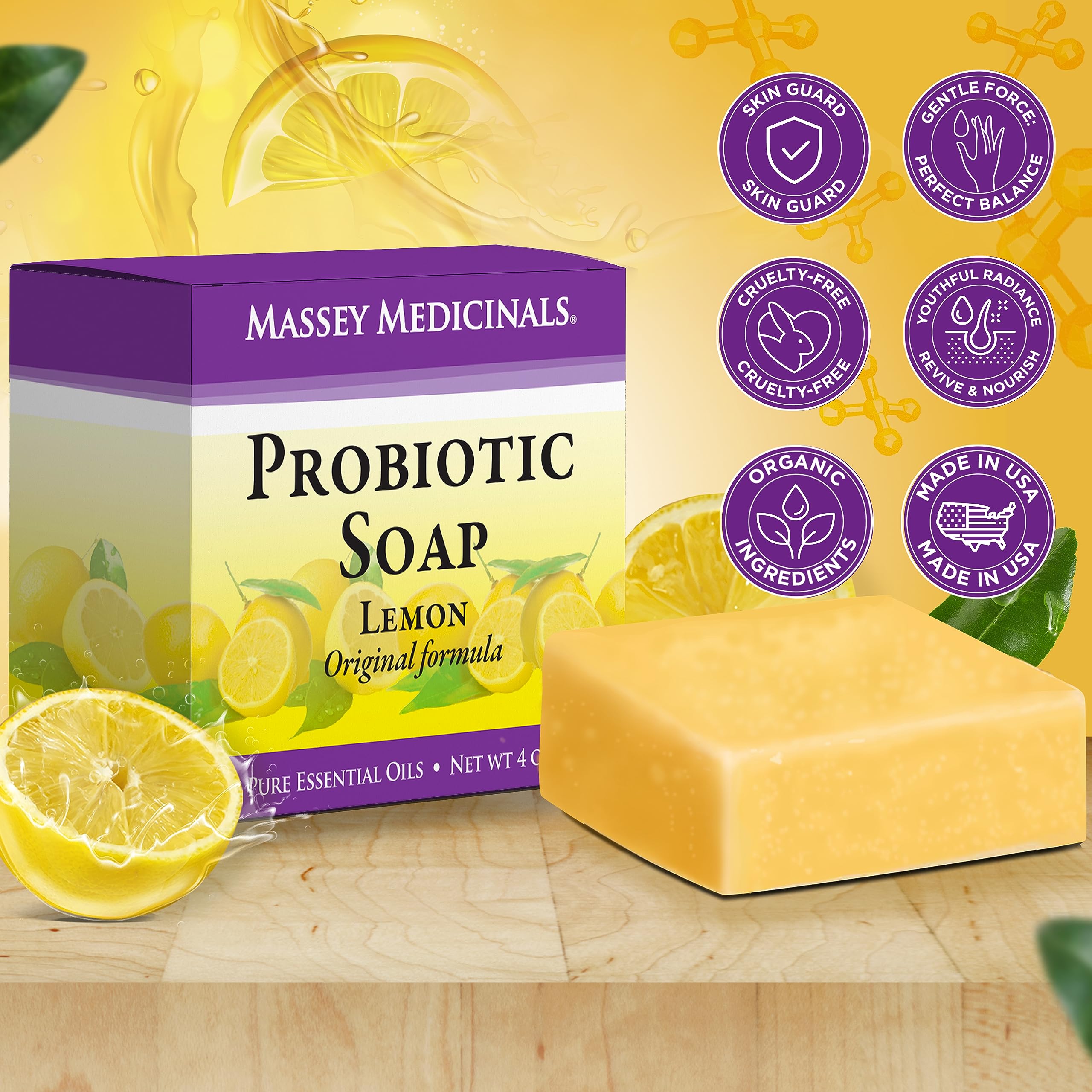 Candida Freedom Massey's CF 100% Natural Probiotic Soap Bar - Elevate Your Skincare Routine with Potent Tea Tree and Refreshing Lemon Essence - Pure Citrus Bliss 4oz