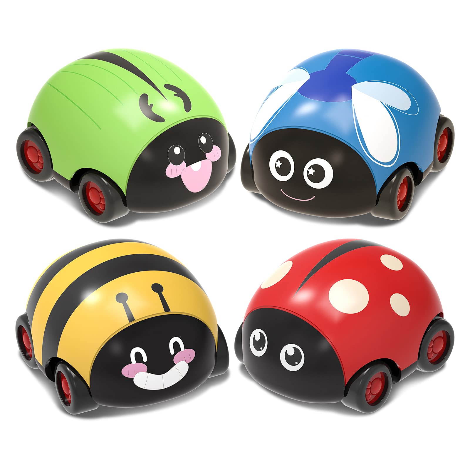 BOBBYBANG Toddler Toys for 3 4 Year Old Girls Boys, Pull Back Cars Gifts for 3 4 Year Old Girls, Friction Powered Vehicle Playset Toddler Toys for Girls Age 3, Push and Go Back Baby Car Toys (4 Pack)