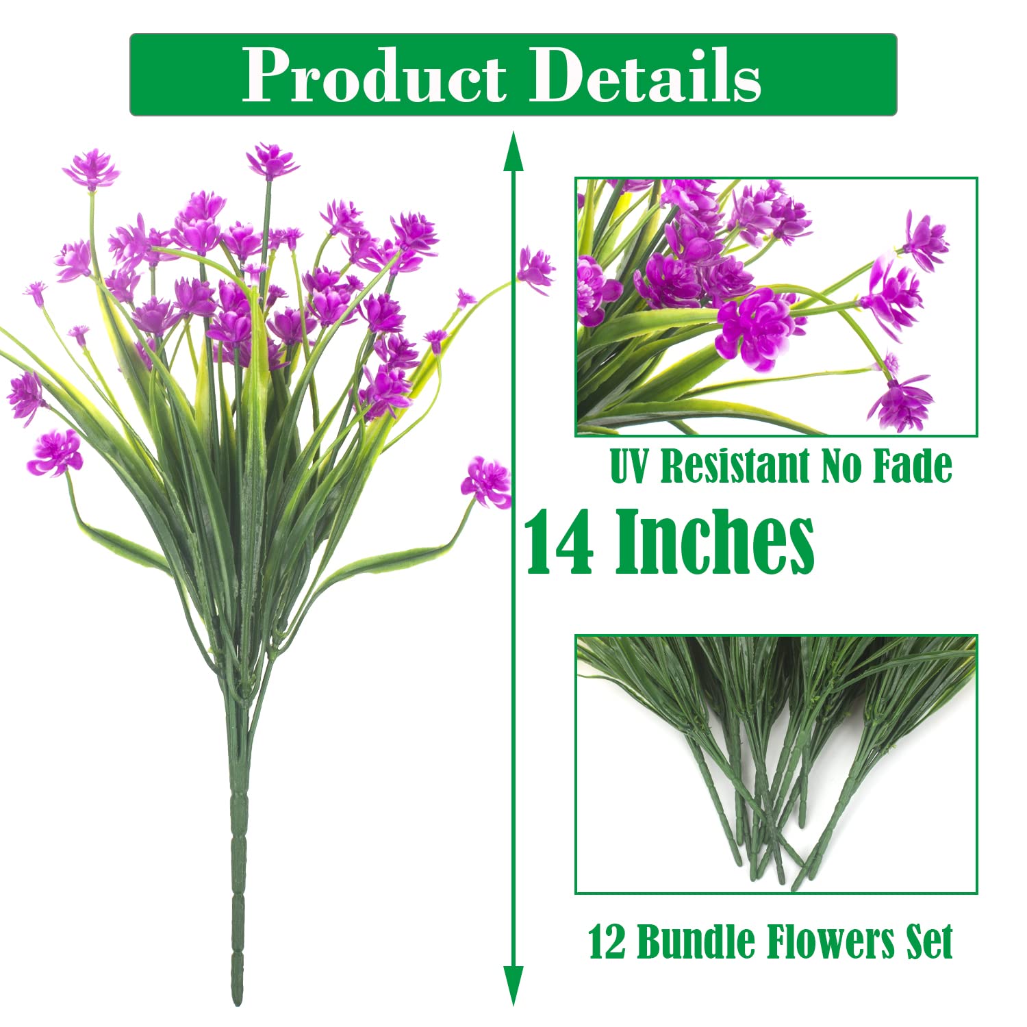 Artificial Fake Flowers, 4 Bundles Outdoor UV Resistant Greenery Shrubs Plants Indoor Outside Hanging Planter Home Garden Décor(Purple)