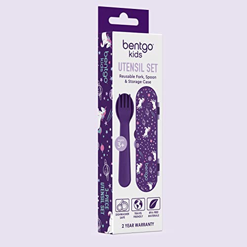 Bentgo® Kids Utensil Set - Reusable Plastic Fork, Spoon & Storage Case - BPA-Free Materials, Easy-Grip Handles, Dishwasher Safe - Ideal for School Lunch, Travel, & Outdoors (Unicorn)
