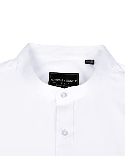Alimens & Gentle Men's Stretch Mandarin Collar Dress Shirt Long Sleeve Solid Banded Collar Button Down Shirts